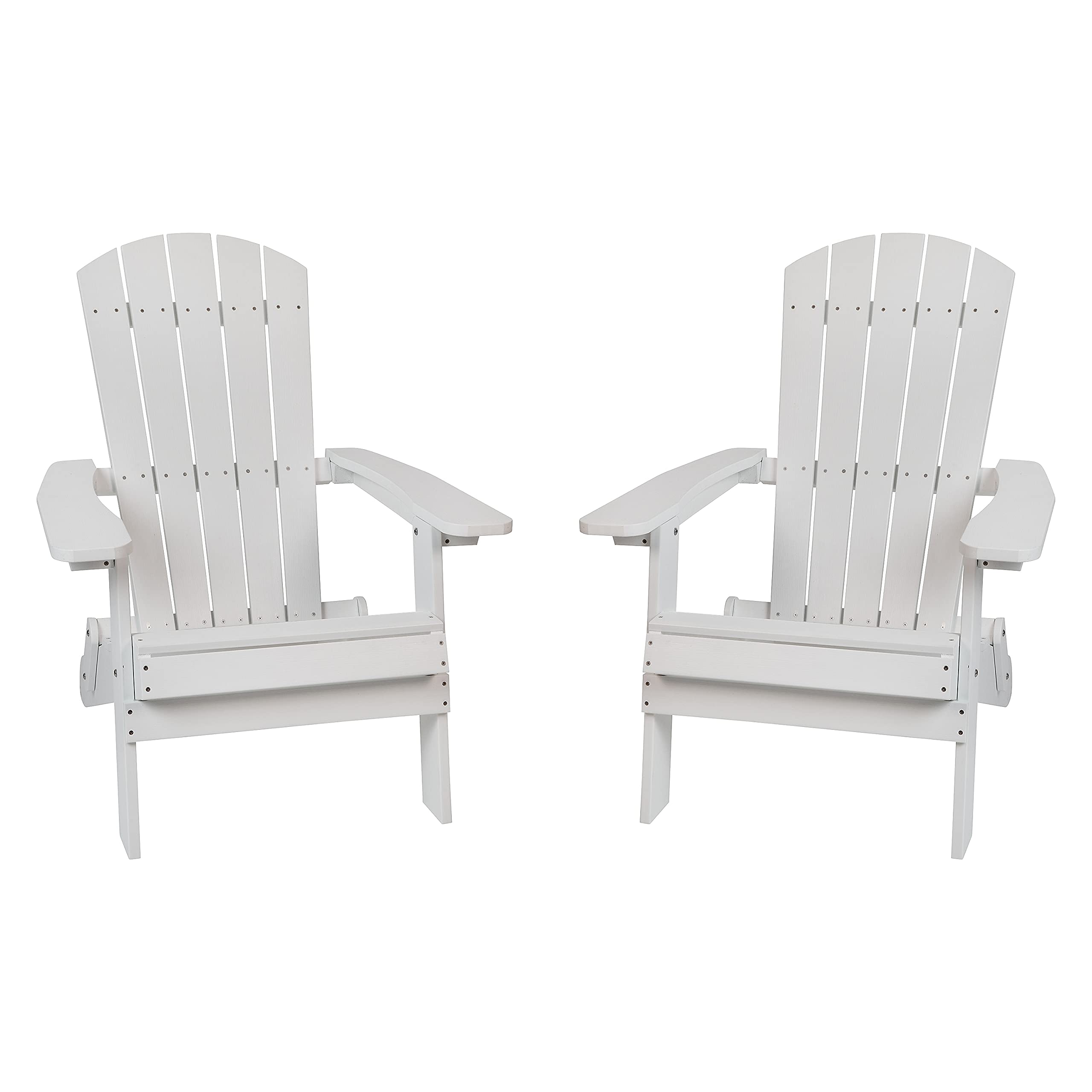 Flash Furniture Charlestown Folding Adirondack Chair - White - Poly Resin - Indoor/Outdoor - Weather Resistant - Set of 2