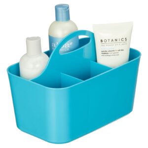 mdesign small plastic shower/bath storage organizer caddy tote with handle for dorm, shelf, cabinet - hold soap, shampoo, conditioner, combs, brushes, lumiere collection, ocean blue