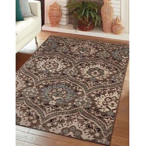 bluenilemills blue nile mills: modern oriental floral damask area rug with jute backing, light blue, 7' x 9'