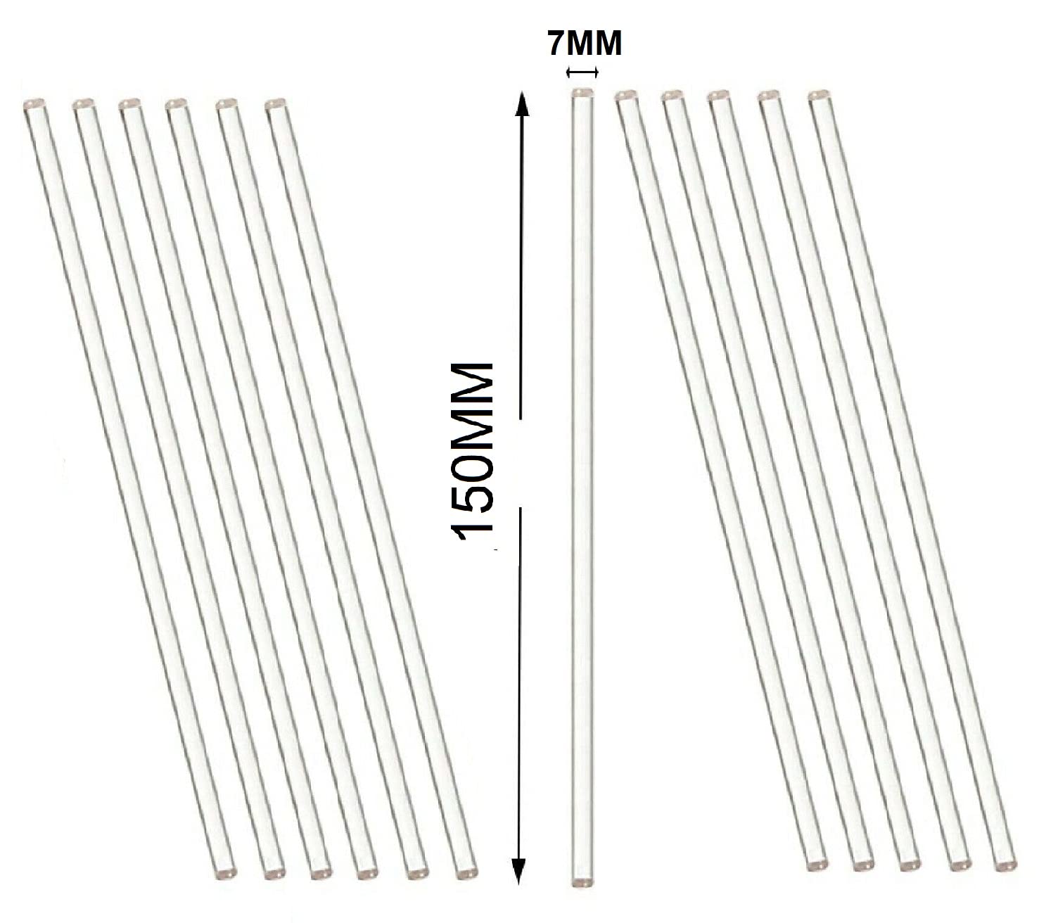 Pack of 12 Lab Glass Stirring Rod 6 inch (150mm) Long, 0.25" Diameter with Both Ends Round for Science, Lab, Kitchen, Science Education