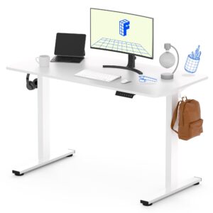 flexispot white standing desk 48 x 24 inches whole-piece desk board electric stand up desk height adjustable desk for home office(white frame + 48" white top)