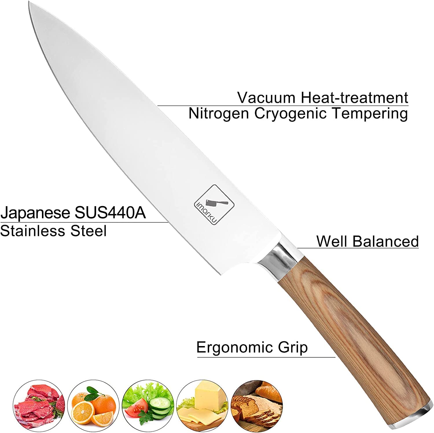 imarku Chef Knife - Pro Kitchen Knife 8 Inch Chef's Knives Japanese SUS440A Stainless Steel Sharp Paring Knife with Ergonomic Handle, Golden handle, Christmas Gifts for Women Men