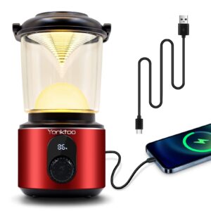 yonktoo led rechargeable camping lantern, 10400 mah rechargeable aluminum camping light & flashlight , 5 light modes, ipx5 waterproof, hurricane emergency light, hiking, home, usb cable included (red)