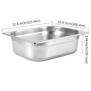 PINGEUI 3 PCS 1/2 Size 4-Inch Depth Steam Table Pan, Stainless Steel Hotel Pan, Anti-Jamming Steam Pan for Hotels, Restaurants, Bakeries, 22 Gauge, Silver