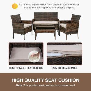 Patio Furniture 4 Pieces Outdoor Indoor Use Rattan Chairs Wicker Conversation Sets for Backyard Lawn Porch Garden Balcony,Brown