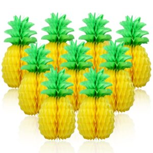 9 pcs 14 inch pineapple decorations for tropical flamingo party summer hawaiian luau party pineapple honeycomb tissue centerpieces for tables hanging decorations favors