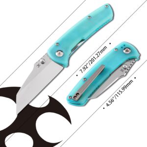 Kansept Folding Knife Main Street 7.92in Folding Pocket Knives with 3.36in Stonewashed 154CM Wharncliffe Blade and Blue G10 Handle for Outdoor, Tactical, Survival, Dirk Pinkerton Deisgn Camping Hunting T1015B4