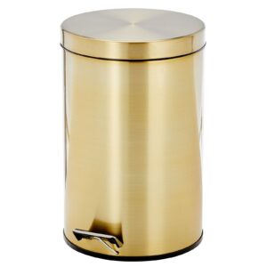 mdesign tall 3.2 gallon/12 liter round metal step trash can wastebasket, garbage container bin fo kitchen, bathroom, home - removable liner bucket - soft brass