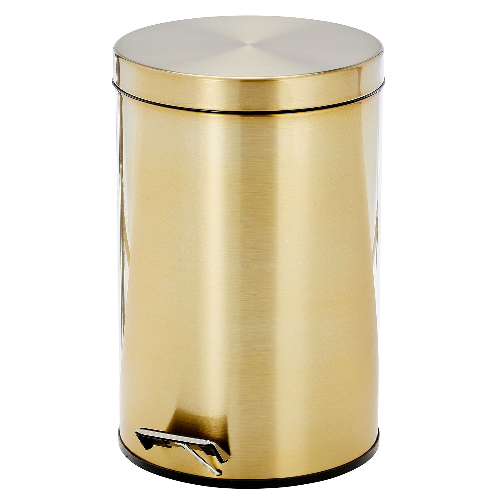 mDesign Tall 3.2 Gallon/12 Liter Round Metal Step Trash Can Wastebasket, Garbage Container Bin fo Kitchen, Bathroom, Home - Removable Liner Bucket - Soft Brass