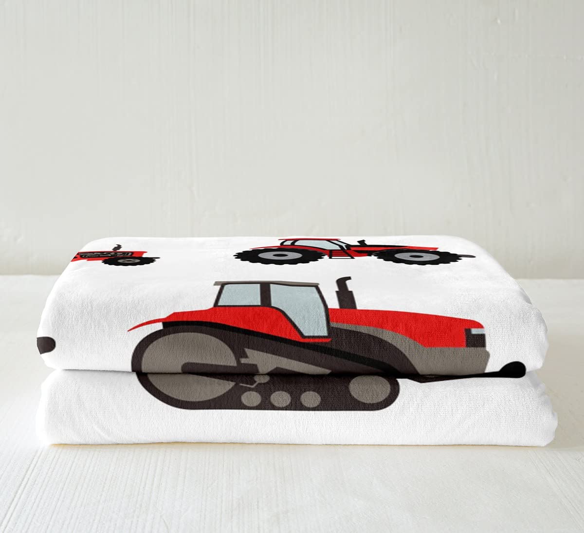 Red Tractor Sherpa Blanket Heavy Equipment Fleece Throw Blanket Kids Boys Girls Harvester Tractor Plush Blanket Farm Equipment Fuzzy Blanket for Sofa Bed Couch,Twin 60x80 Inches