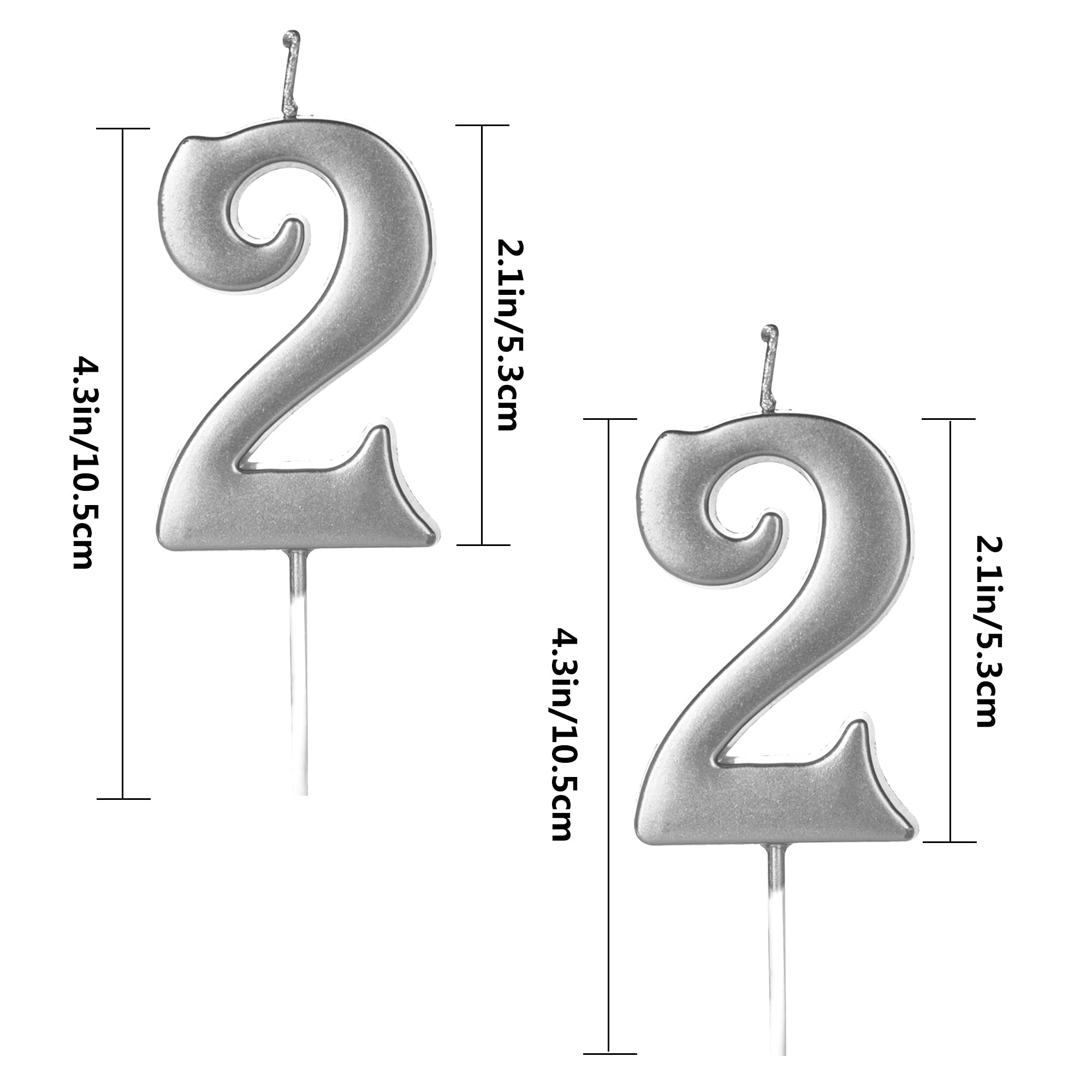 Silver 22nd & 2nd Number Birthday Candles for Cake Topper, Number 22 2 Glitter Premium Candle Party Anniversary Celebration Decoration for Kids Women or Men