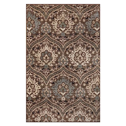 BLUENILEMILLS Blue Nile Mills: Modern Oriental Floral Damask Area Rug with Jute Backing, Light Blue, 7' x 9'