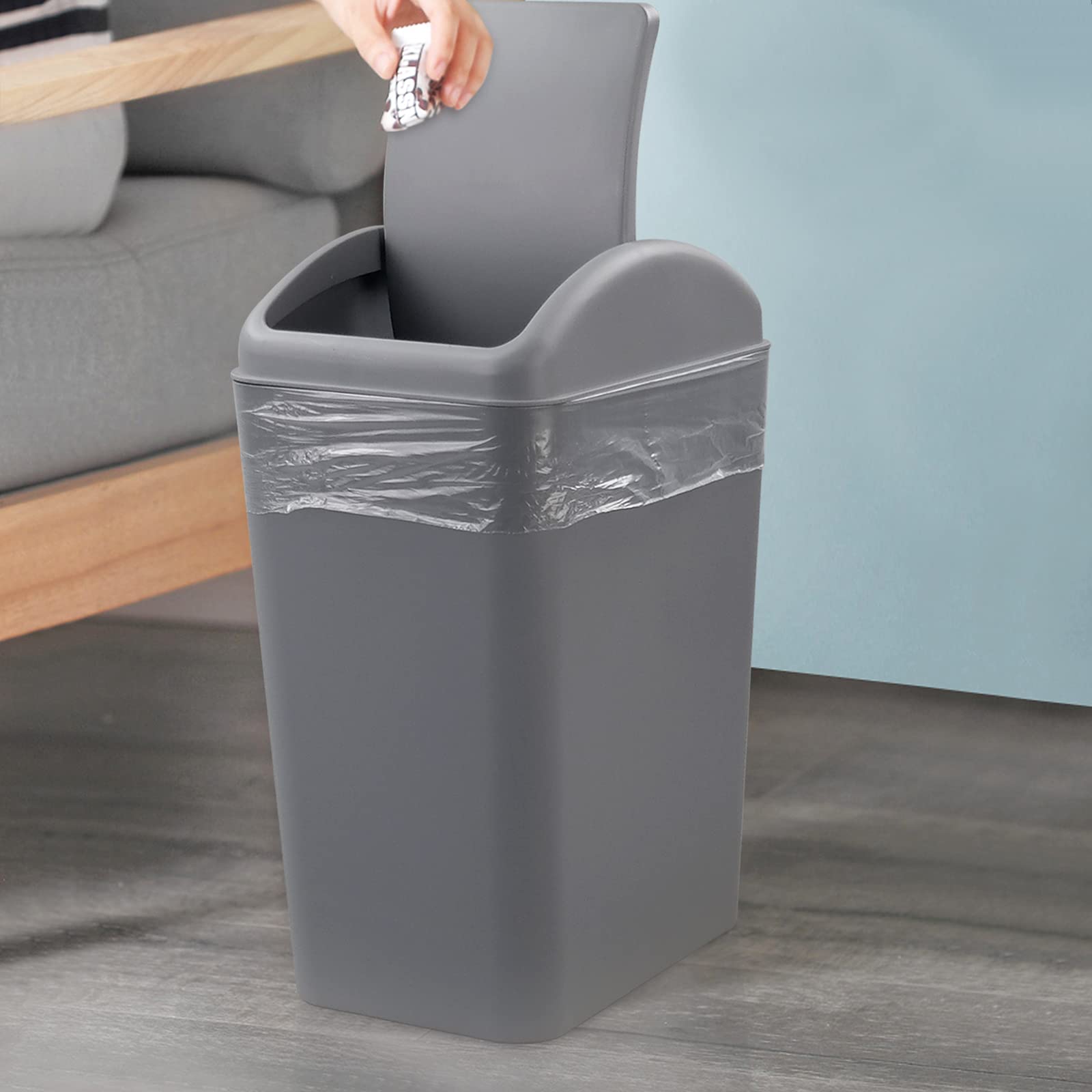 Cand 1 Pack 4 Gallon Kitchen Garbage Can, 16 L Plastic Trash Can with Swing Lid, Grey