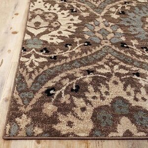 BLUENILEMILLS Blue Nile Mills: Modern Oriental Floral Damask Area Rug with Jute Backing, Light Blue, 7' x 9'