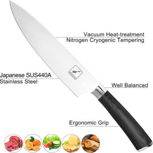 imarku Chef Knife - Pro Kitchen Knife 8 Inch Chef's Knives Japanese SUS440A Stainless Steel Sharp Paring Knife with Ergonomic Handle, Black Handle, Christmas Gifts for Women Men