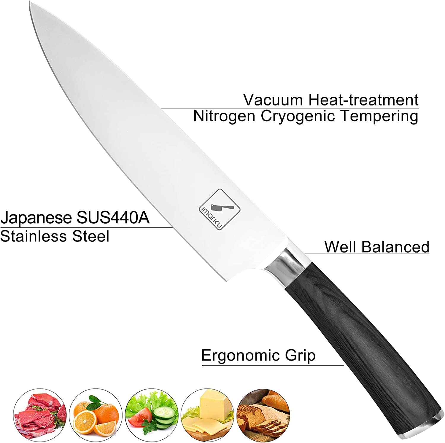 imarku Chef Knife - Pro Kitchen Knife 8 Inch Chef's Knives Japanese SUS440A Stainless Steel Sharp Paring Knife with Ergonomic Handle, Black Handle, Christmas Gifts for Women Men