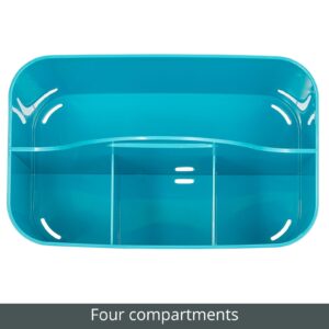 mDesign Small Plastic Shower/Bath Storage Organizer Caddy Tote with Handle for Dorm, Shelf, Cabinet - Hold Soap, Shampoo, Conditioner, Combs, Brushes, Lumiere Collection, Ocean Blue