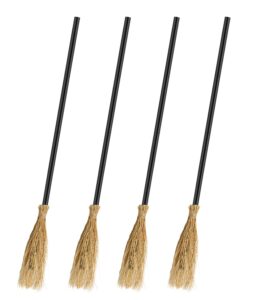 medoore 4 pack halloween witch broom plastic witch broomstick cosplay broom props, realistic wizard flying broom stick accessory