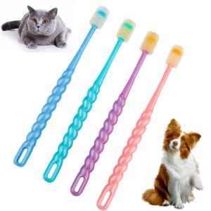 4 pcs 360-degree small dog and cat soft toothbrush soft silicone deep pet teeth cleaning kit (colors may vary)