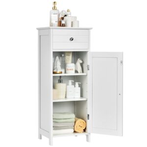 dortala bathroom floor cabinet, free-standing wooden floor storage cabinet w/large drawer & 2 adjustable shelves, morden side storage bathroom organizer cabinet for kitchen living room, white