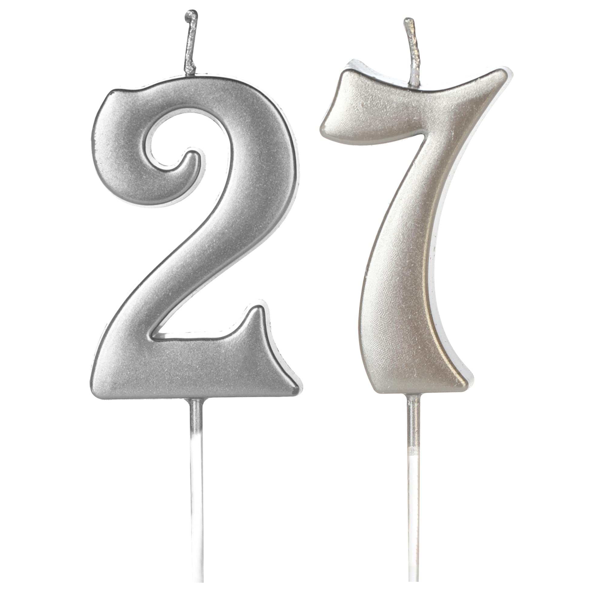 27th & 72nd Number Birthday Candles for Cake Topper, Number 72 27 Glitter Premium Candle Party Anniversary Celebration Decoration for Kids Women or Men, Silver