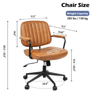 Artswish Brown Leather Desk Chair, Mid Century Office Chair, Criss Cross Chair with Wheels and Arm, Swivel Desk Chair with Adjustable Height and Backrest, Rolling Chair for Home Office, for Adult