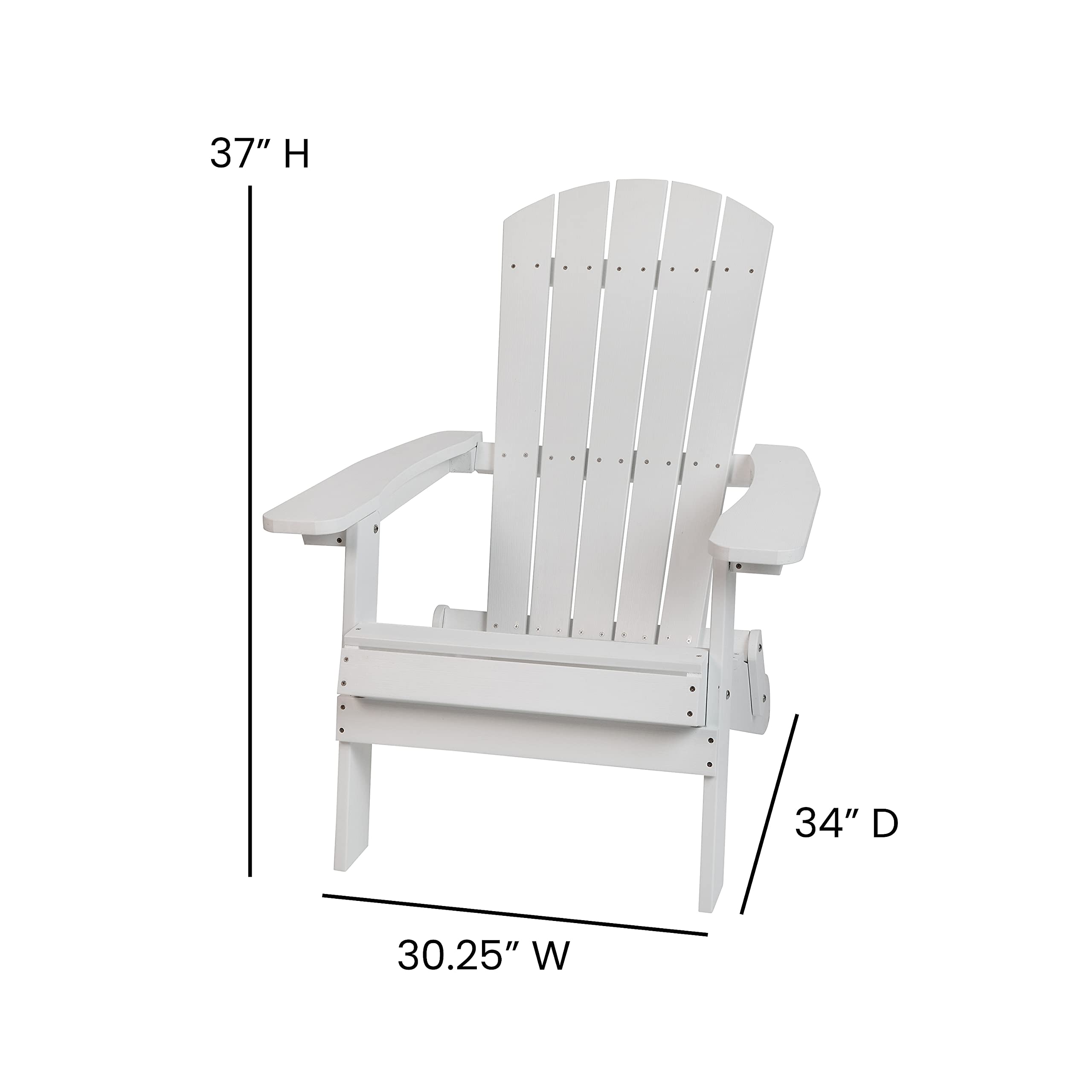 Flash Furniture Charlestown Folding Adirondack Chair - White - Poly Resin - Indoor/Outdoor - Weather Resistant - Set of 2