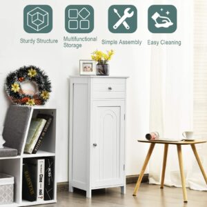 DORTALA Bathroom Floor Cabinet, Free-Standing Wooden Floor Storage Cabinet w/Large Drawer & 2 Adjustable Shelves, Morden Side Storage Bathroom Organizer Cabinet for Kitchen Living Room, White