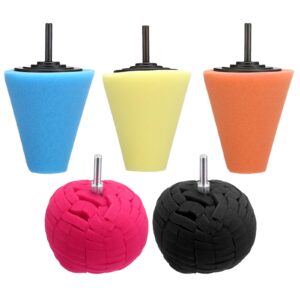 5pcs polishing foam sponge polishing balls wheel cleaning tools car wheel polisher (for drills car polisher and polisher kits for car wheel wheel care, metal, plastic, ceramic and glass.