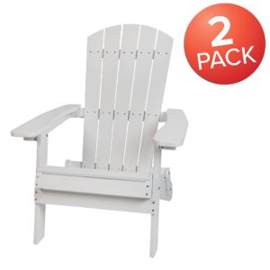 Flash Furniture Charlestown Folding Adirondack Chair - White - Poly Resin - Indoor/Outdoor - Weather Resistant - Set of 2