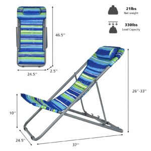 Goplus Beach Sling Chair for Adults, 2 Pcs Portable Folding Camping Chair W/ 3-Position Adjustable Backrest & Comfy Headrest, Outdoor Heavy Duty Lounge (Stripe)