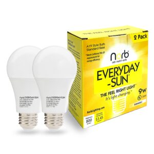 norb everyday sun light bulb - full spectrum wellness lighting with sun-mimicking technology for energy, mood & performance. supports sleep/wake cycles, 5000k, 9w, 2-pack, us based, budget-priced