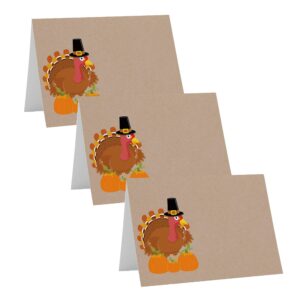 thanksgiving table place cards (pack of 25) for family dinner, buffet signs, autumn events, fold over favor tags - blank tented design printed – rustic pumpkin and turkey theme paper clever party