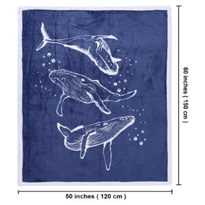 Zevrez Whale Blanket Navy Blue Whales Throw Blanket Flannel Fleece Sea Whale Pattern Blankets Whale Gifts and Decor for Sea and Whale Lovers (Whale 2, 48"x60")