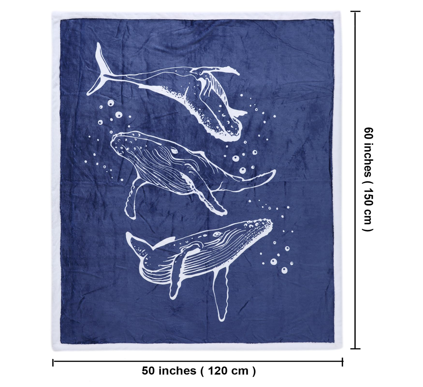 Zevrez Whale Blanket Navy Blue Whales Throw Blanket Flannel Fleece Sea Whale Pattern Blankets Whale Gifts and Decor for Sea and Whale Lovers (Whale 2, 48"x60")