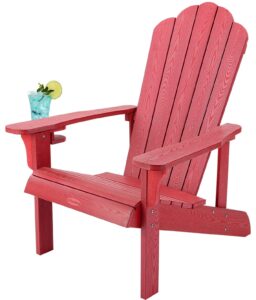 adirondack chair weather resistant , hard plastic adirondack chair with cup holder, comfortable easy to assemble and maintain, outdoor chair for patio, backyard deck, fire pit & lawn porch - red