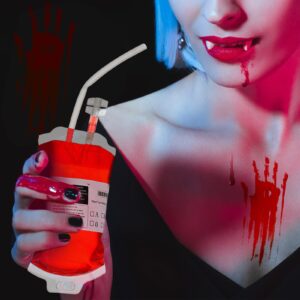 20 Packs Halloween Blood Bags with 20 Pcs Syringe for Drinks Set Blood Pouches Containers Halloween Party Cups IV Bags Drink Pouch Dispenser Party Decorations for Vampire Zombie Theme Party Favors