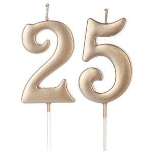 champagne gold 25th & 52nd number birthday candles for cake topper, number 52 25 glitter premium candle party anniversary celebration decoration for kids women or men