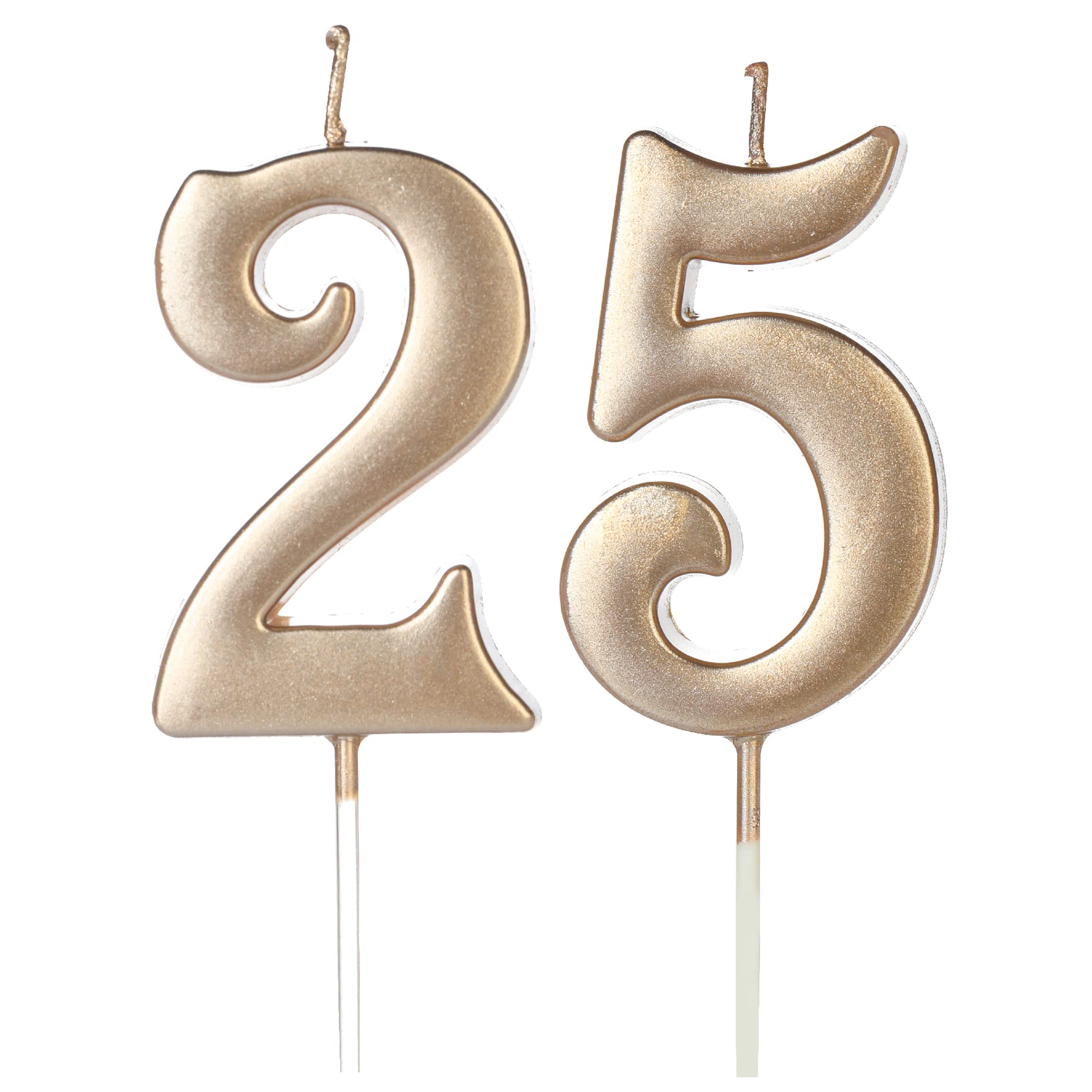 Champagne Gold 25th & 52nd Number Birthday Candles for Cake Topper, Number 52 25 Glitter Premium Candle Party Anniversary Celebration Decoration for Kids Women or Men