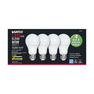 Satco S39596 9.5A19/LED/827/ND/120V/4PK - 4-Pack