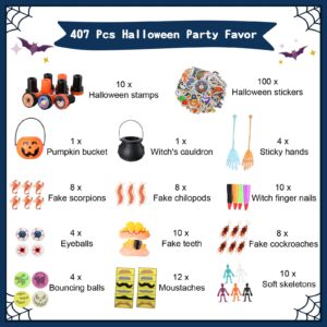 407 Pieces Halloween Toys Bulk Assortment for Halloween Party Favors Halloween Prizes for Halloween Trick or Treat Toys Trinkets Goodie Bag Fillers Halloween Pinata Stuffers, 28 Styles