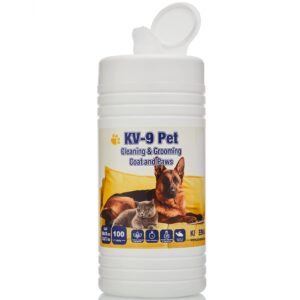 KIVEMA Daily Pet Grooming Wipes for Dog, Cat and Puppies. Cleaning Face Butt Eyes Ears Paws and Body. ((100 Wipes Jar))