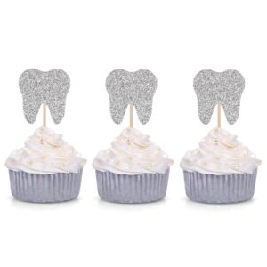 glittery tooth cupcake toppers kids birthday party baby shower dessert decorations - set of 24