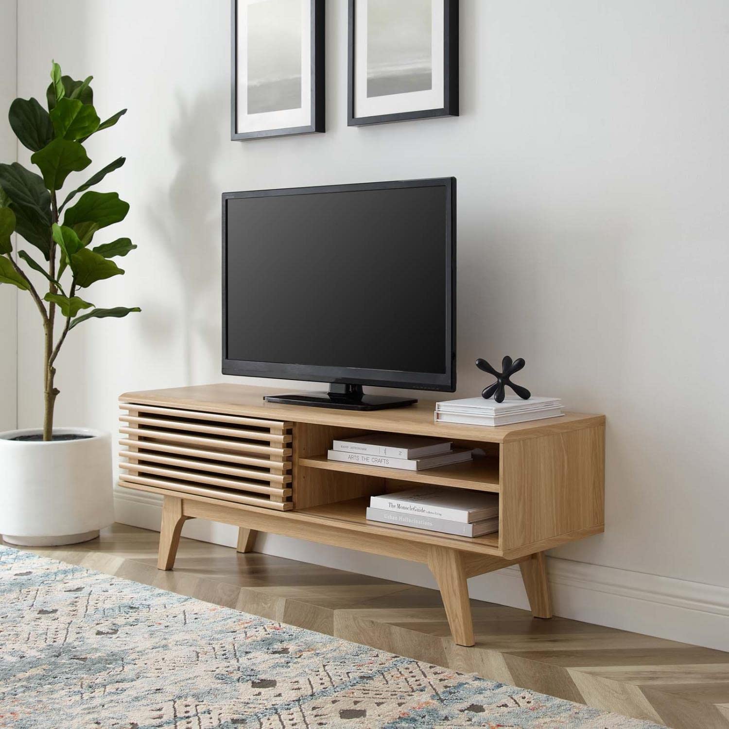 Modway Render Mid-Century Modern Low Profile 48 Inch TV Stand in Oak, 48"