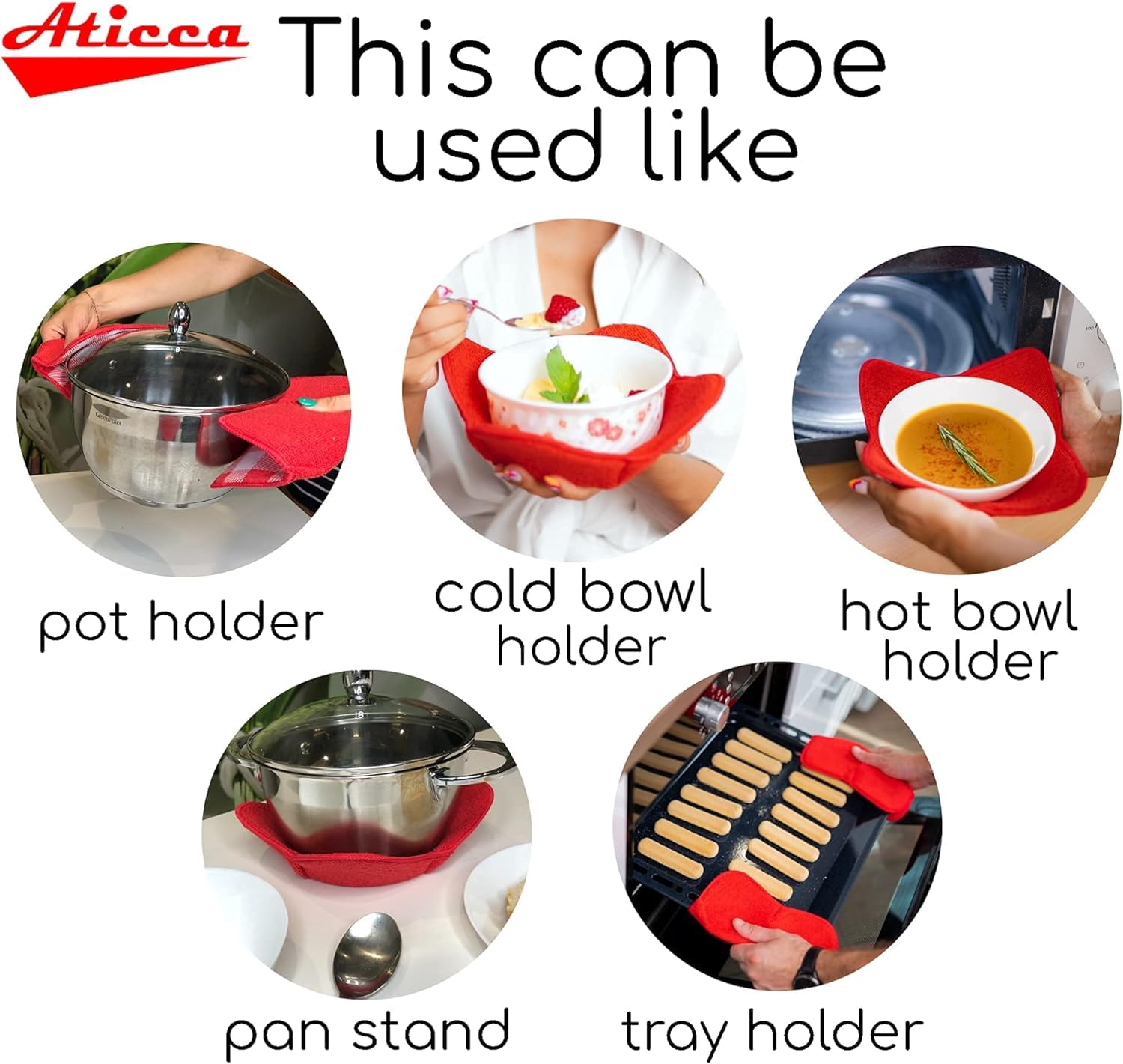 Aticca Microwave Bowl Cozy Holders for Hot Food Set of 4 Hot Pads for Bouillon Cups Multipurpose Heat Proof Plate Holder