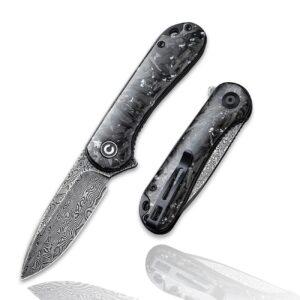 civivi elementum folding pocket knife for men, 2.96" damascus blade folder with low profile pocket clip for edc c907c-ds2