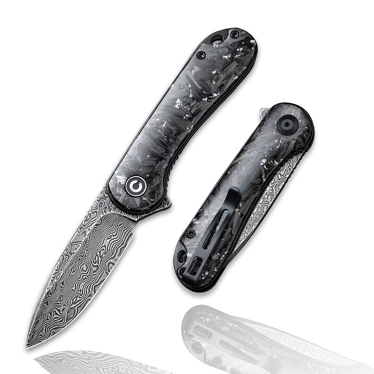 CIVIVI Elementum Folding Pocket Knife for Men, 2.96" Damascus Blade Folder with Low Profile Pocket Clip for EDC C907C-DS2