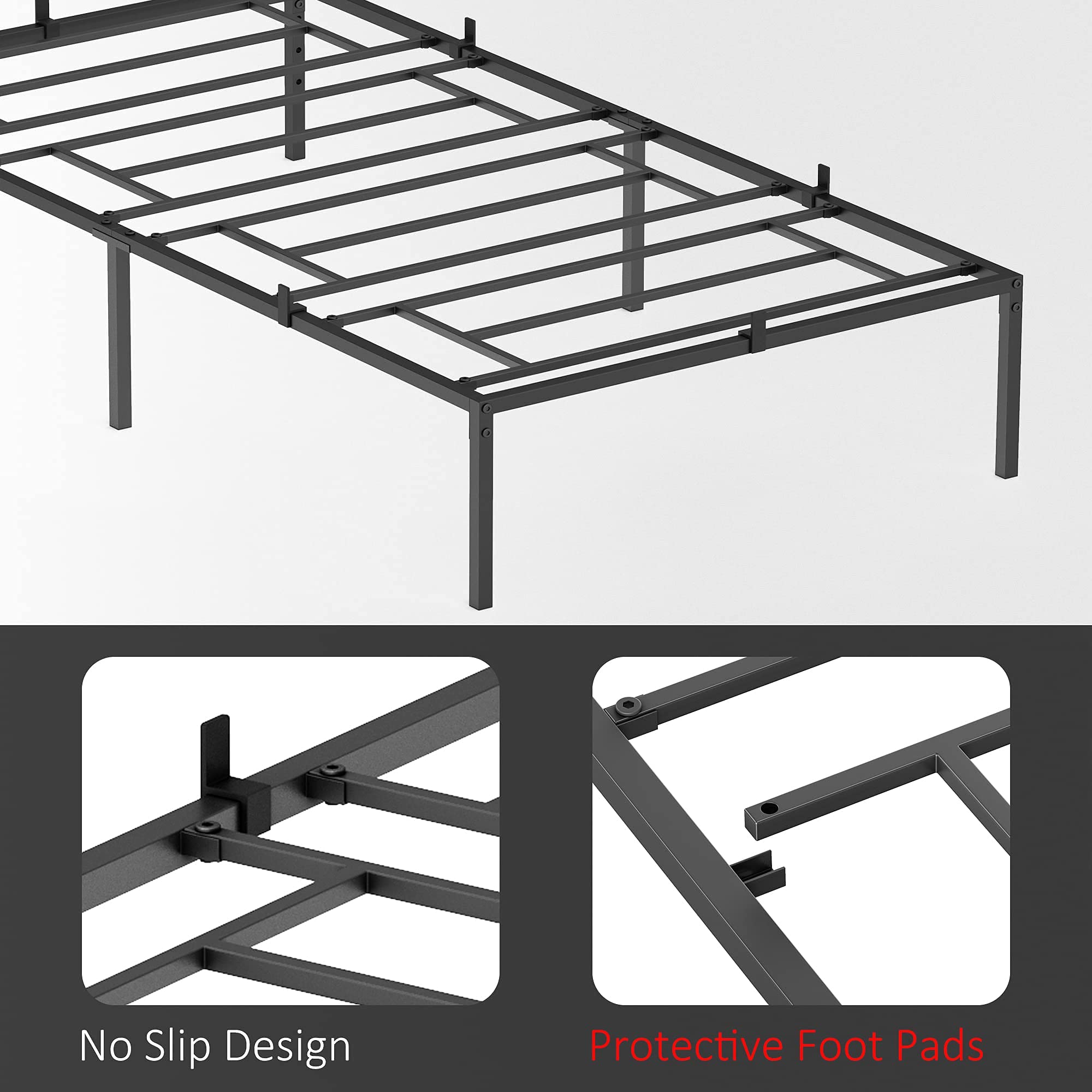 coucheta Twin Bed Frame with Storage 13 Inch Metal Platform Bed Frame with Steel Slat Support No Box Spring Needed Heavy Duty Twin Size Bed Frame Mattress Foundation Easy to Assemble (Twin)