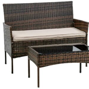 Patio Furniture 4 Pieces Outdoor Indoor Use Rattan Chairs Wicker Conversation Sets for Backyard Lawn Porch Garden Balcony,Brown