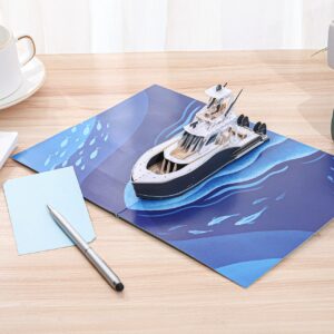 Liif Fishing Boat 3D Greeting Pop Up Card, Retirement Card, Father's Day, Birthday Card For Men, DAD, Fisherman,Boss, Husband, Son, Grandpa - With Message Note & Envelop - Size 8 x 6 Inch